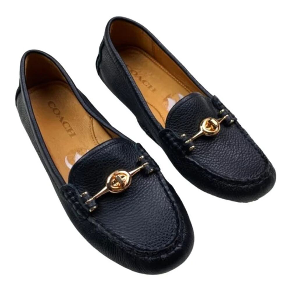 Coach "Arlene" Turn Lock Driver Black Leather Moccasi… - Gem